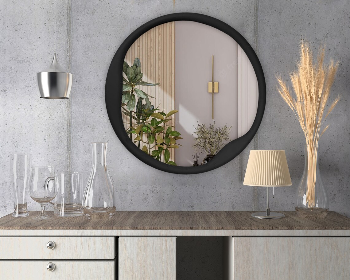 Round Mirror Modern Round Wall Mirror Decor Wooden Frame - Etsy