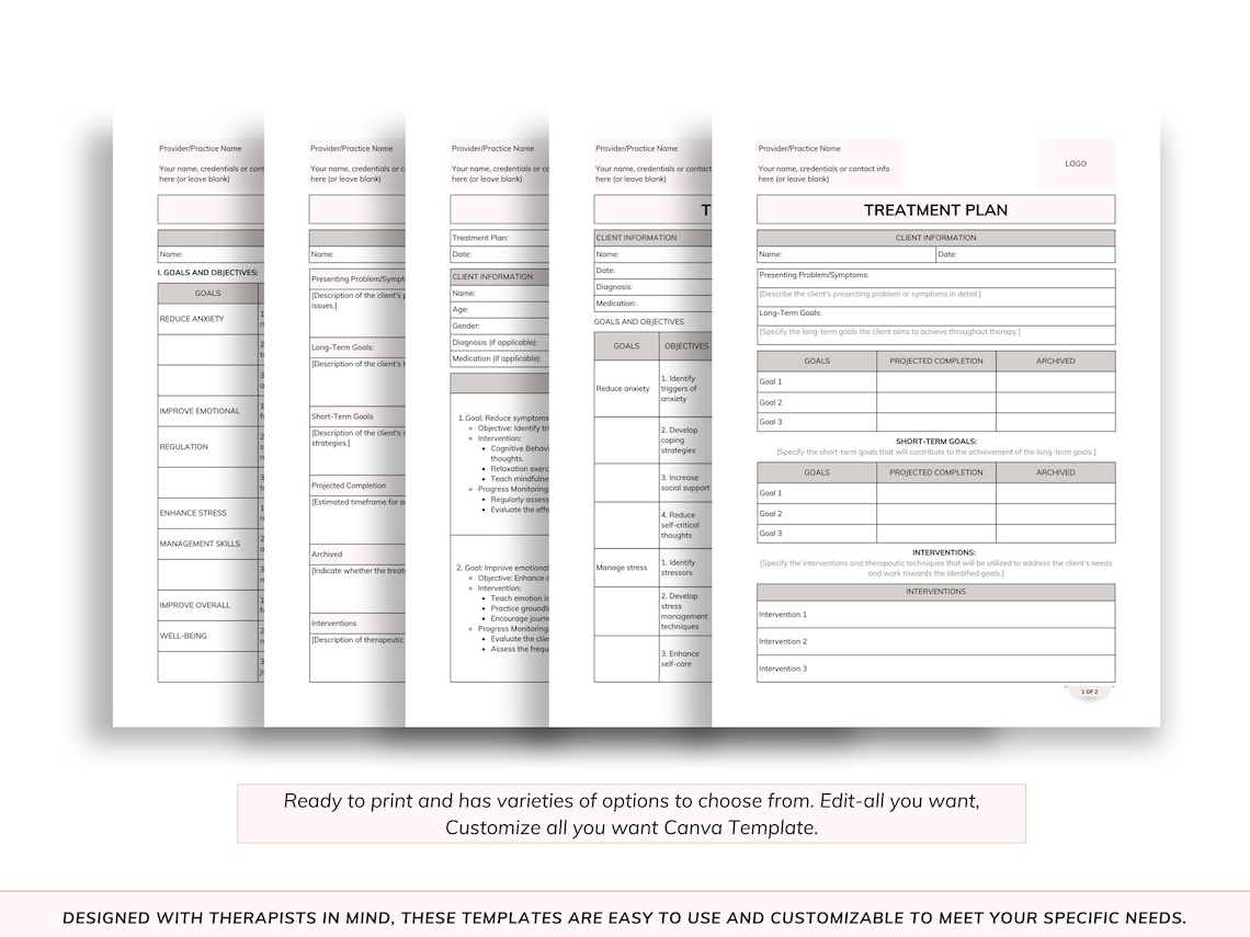 16 Treatment Plan Template for Therapists Mental Health Assessment Tool ...