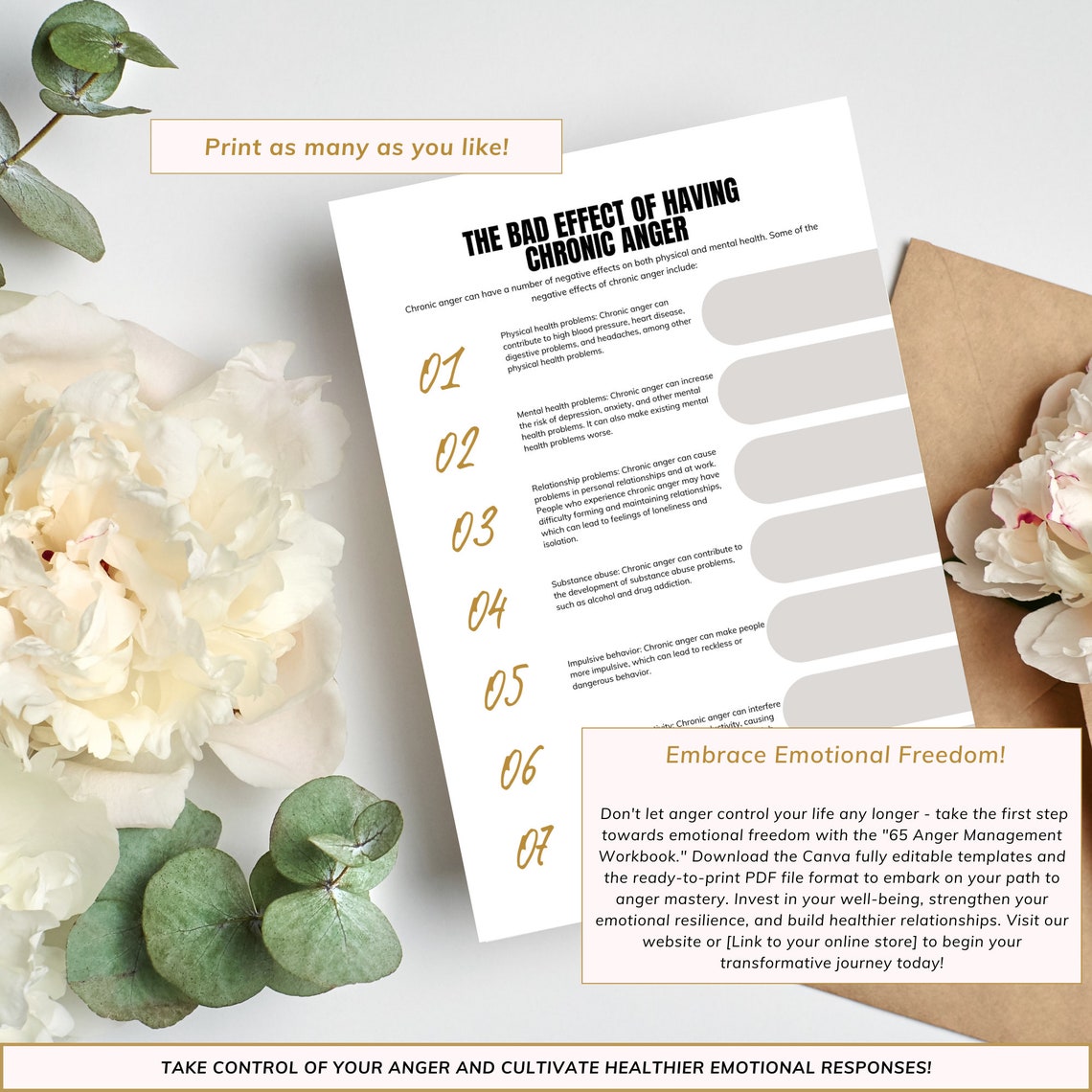 65 Page Anger Management Workbook, Stress Management Worksheet, and ...