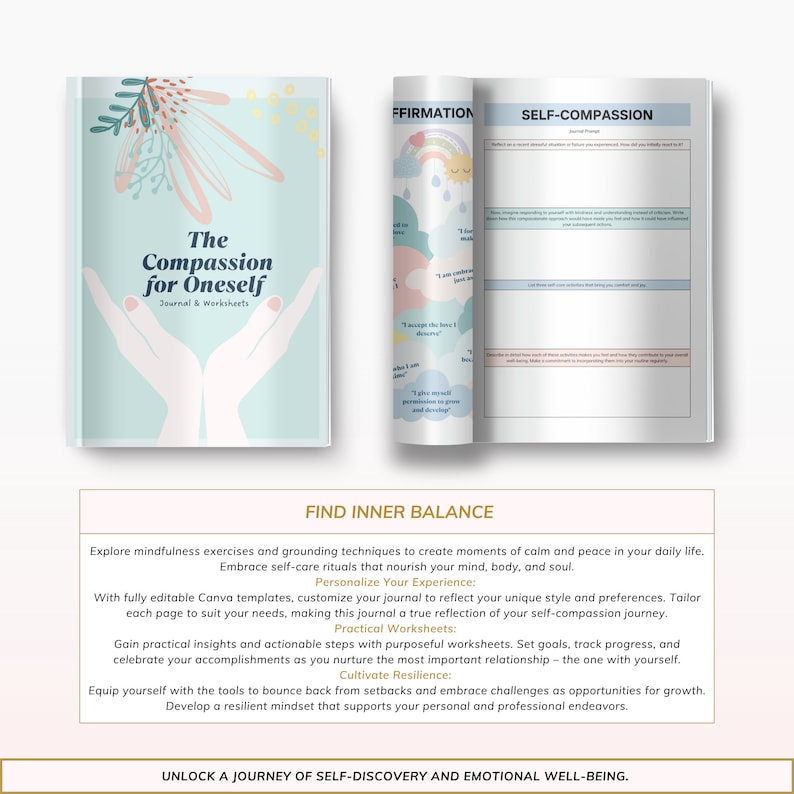 Self-compassion Journal & Worksheets - Transformative Tool for Self ...