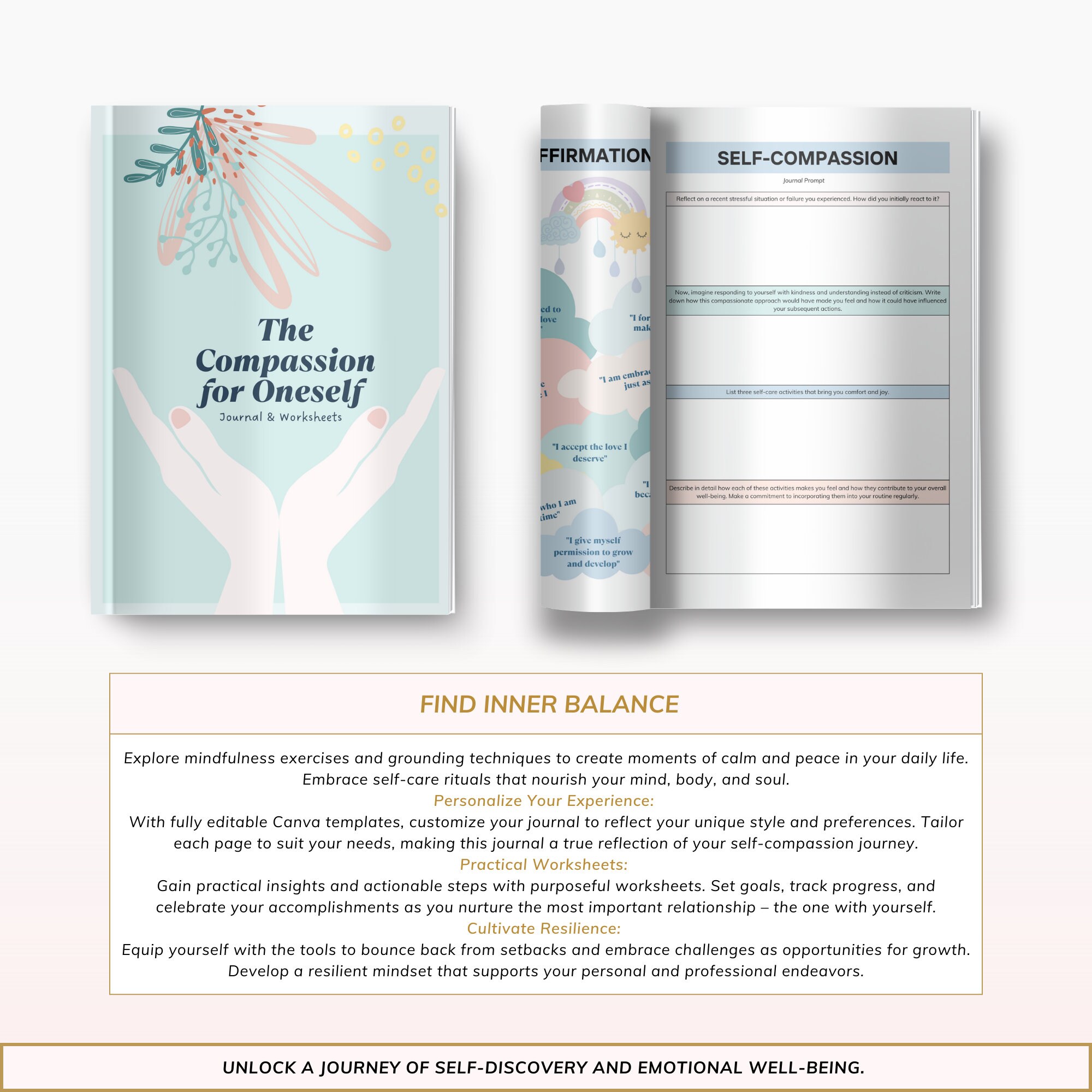 Self-compassion Journal & Worksheets Transformative Tool for Self ...