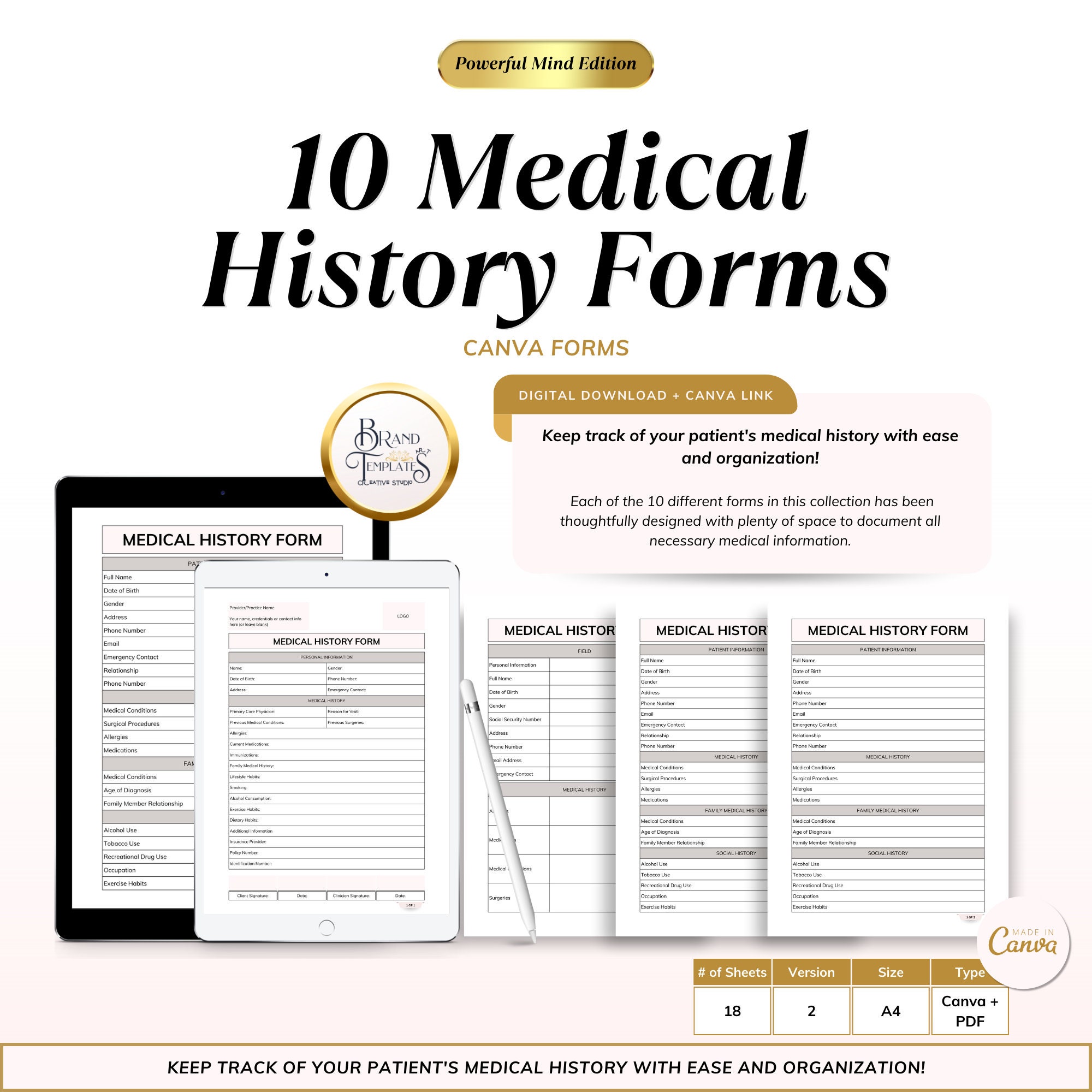 10 Editable Medical History Form Templates Printable & Customizable ...