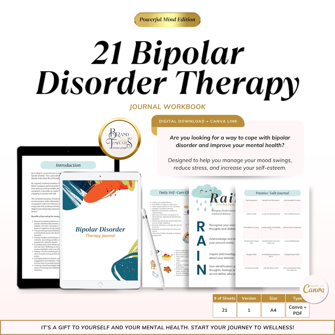 Bipolar Disorder Workbook - CBT Journal, Mood Tracker (canva & PDF) - Etsy