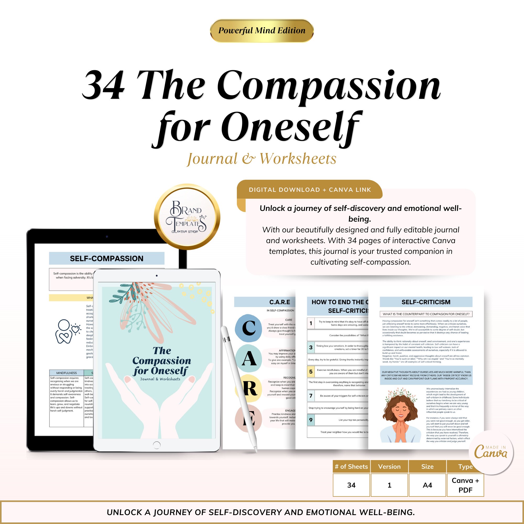 Self-compassion Journal & Worksheets Transformative Tool for Self ...