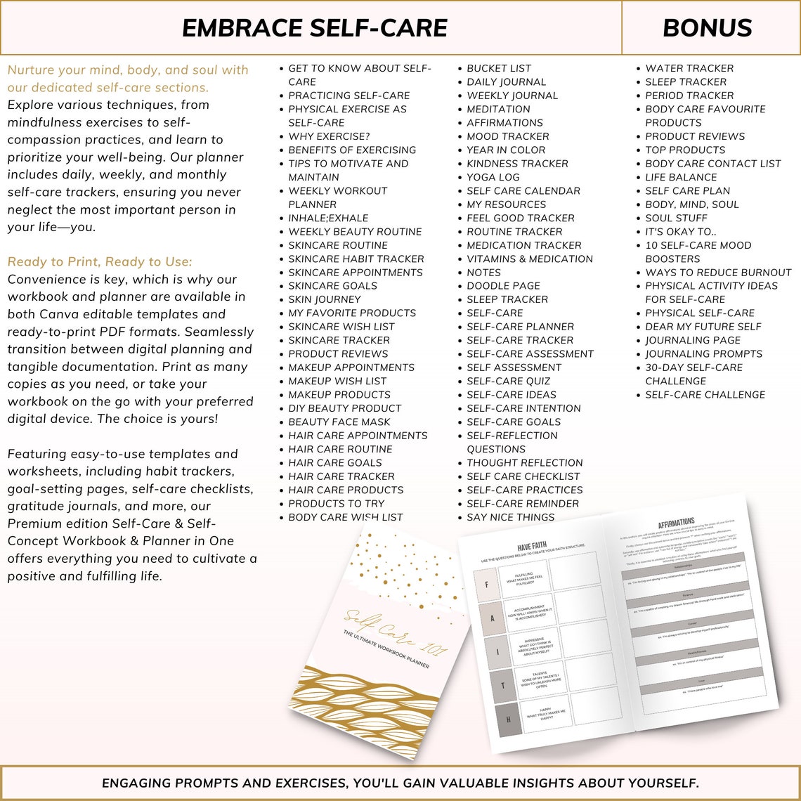Self-concept Workbook, Self Love & Care Journal, and Daily Mindfulness ...