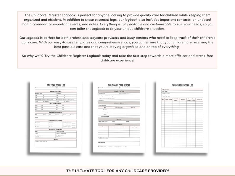 Childcare Register Log Book Editable Canva Template and Printable PDF ...