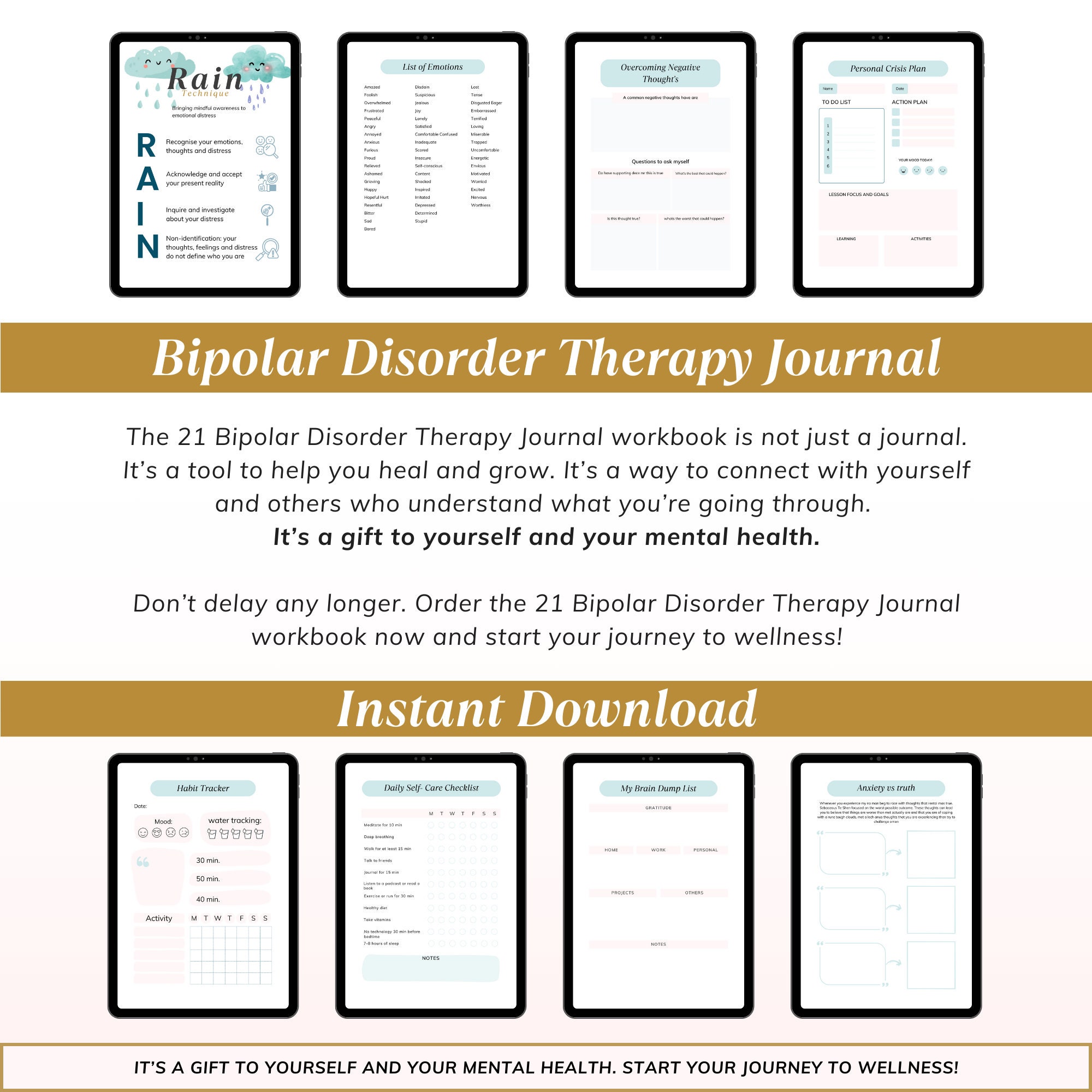 Bipolar Disorder Workbook and Journal - 21 Pages of CBT Templates for ...