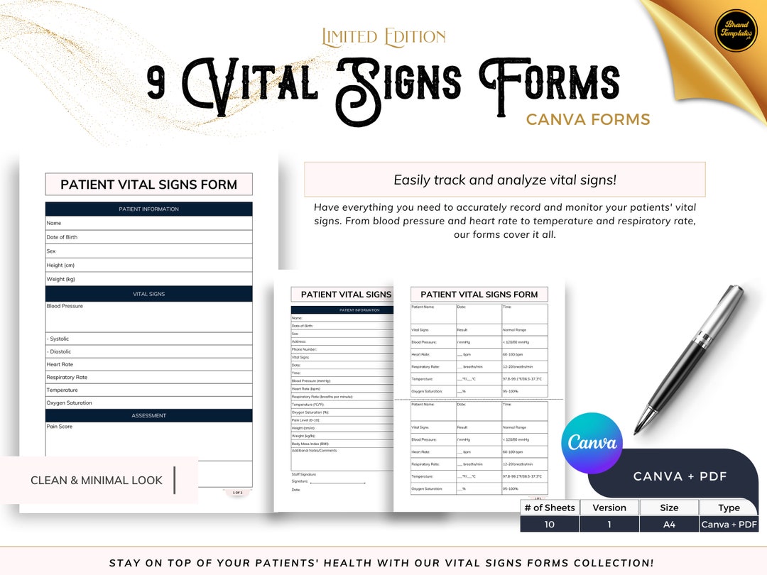 Vital Signs Forms 9 Editable Canva Templates and Printable - Etsy
