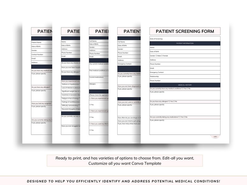 Patient Screening Forms 6 Editable Canva Templates and - Etsy