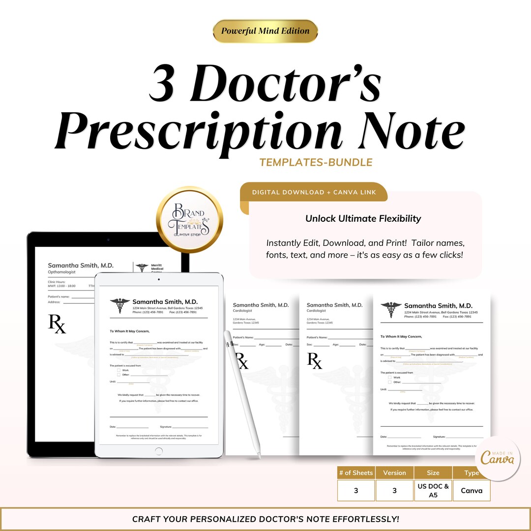 3 Prescription Note Templates, Prescription Pad , Editable Medical ...