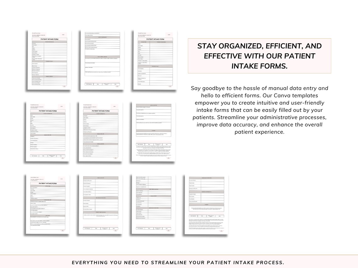 6 Patient Intake Forms Canva Template - Etsy