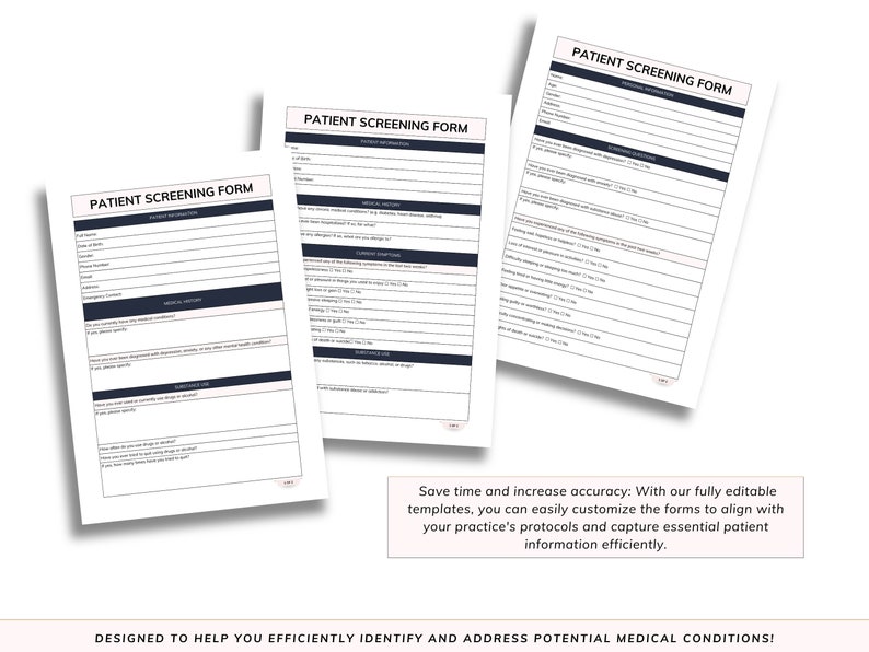 Patient Screening Forms 6 Editable Canva Templates and - Etsy