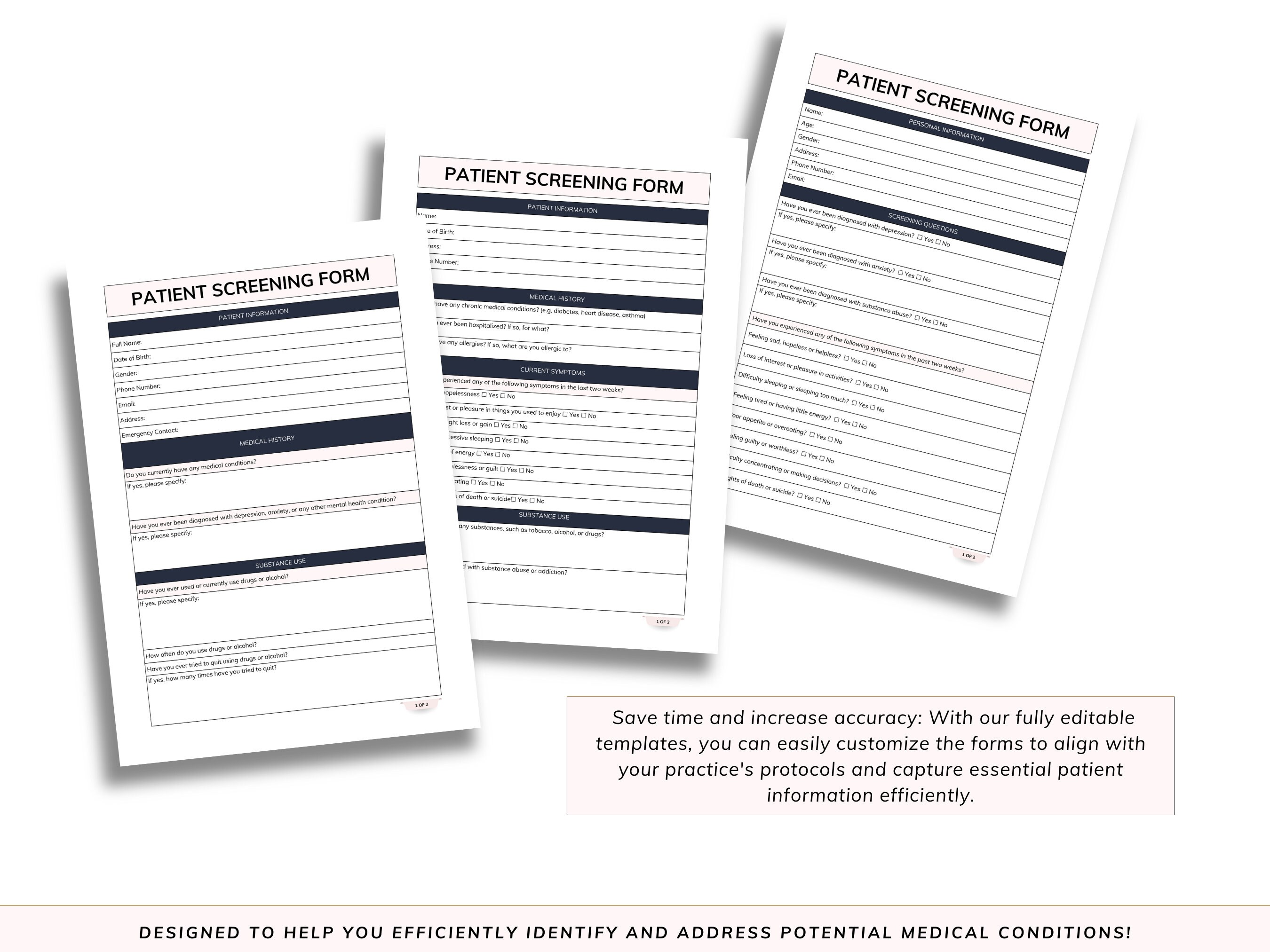 Patient Screening Forms 6 Editable Canva Templates and - Etsy