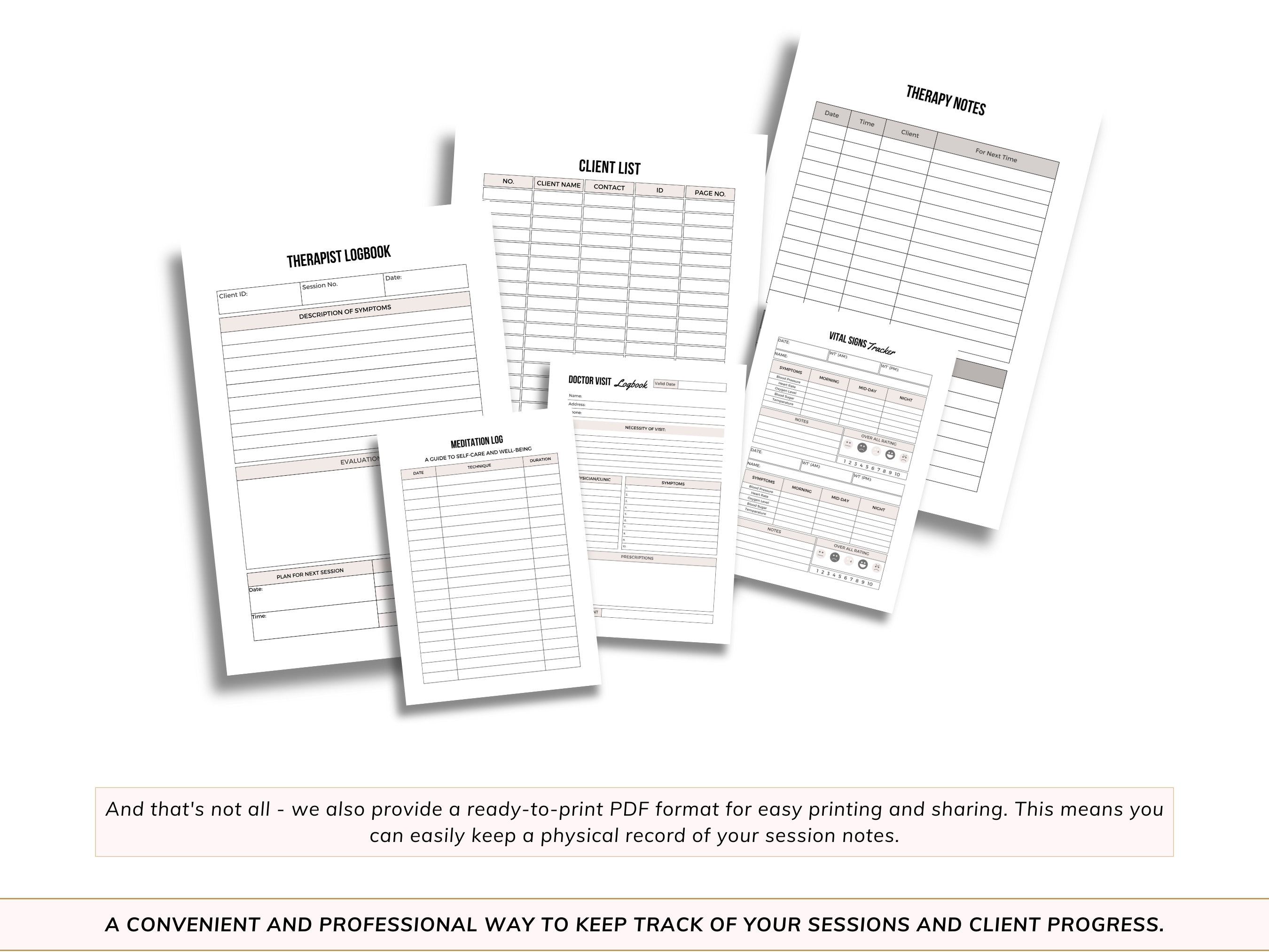 Therapist Logbook Template canva and Printable PDF Fully Customizable ...