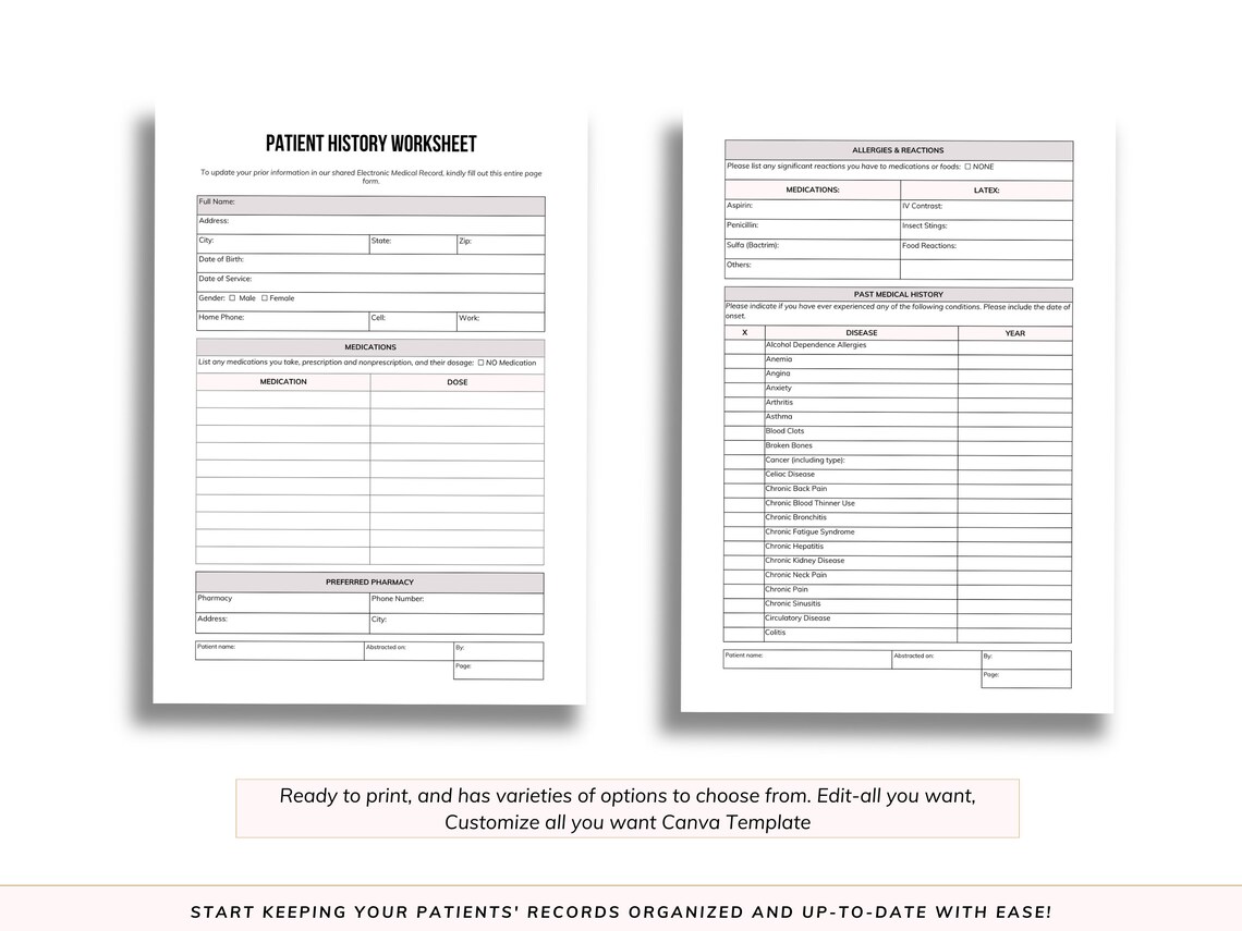 Patient History Worksheet Template Editable Template and Printable PDF ...