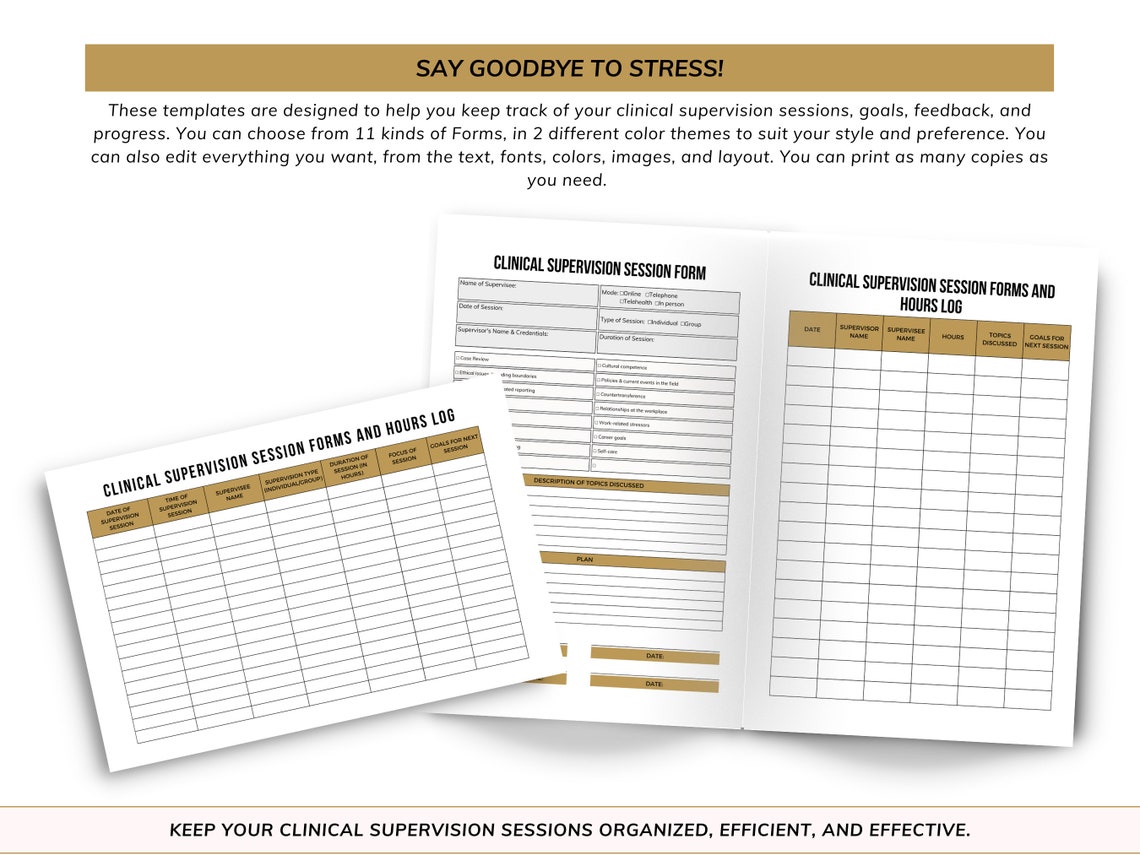 Clinical Supervision Session Forms and Hours Log Editable Canva ...