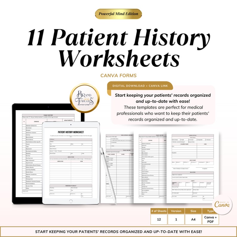Patient History Worksheet Template Editable Template and Printable PDF ...