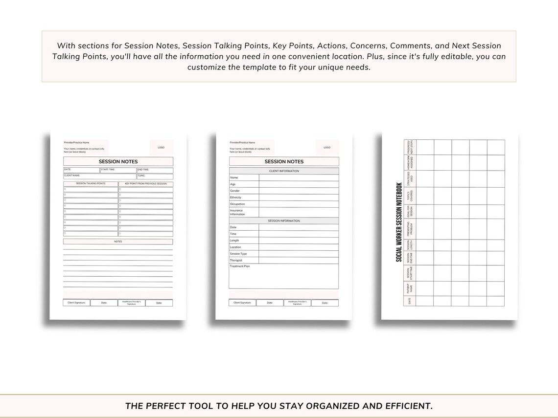 Social Worker Session Notes Notebook - Editable Template and Printable ...