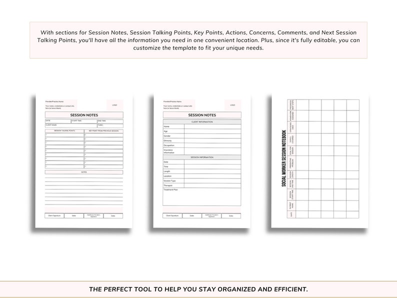 Social Worker Session Notes Notebook - Editable Template and Printable ...