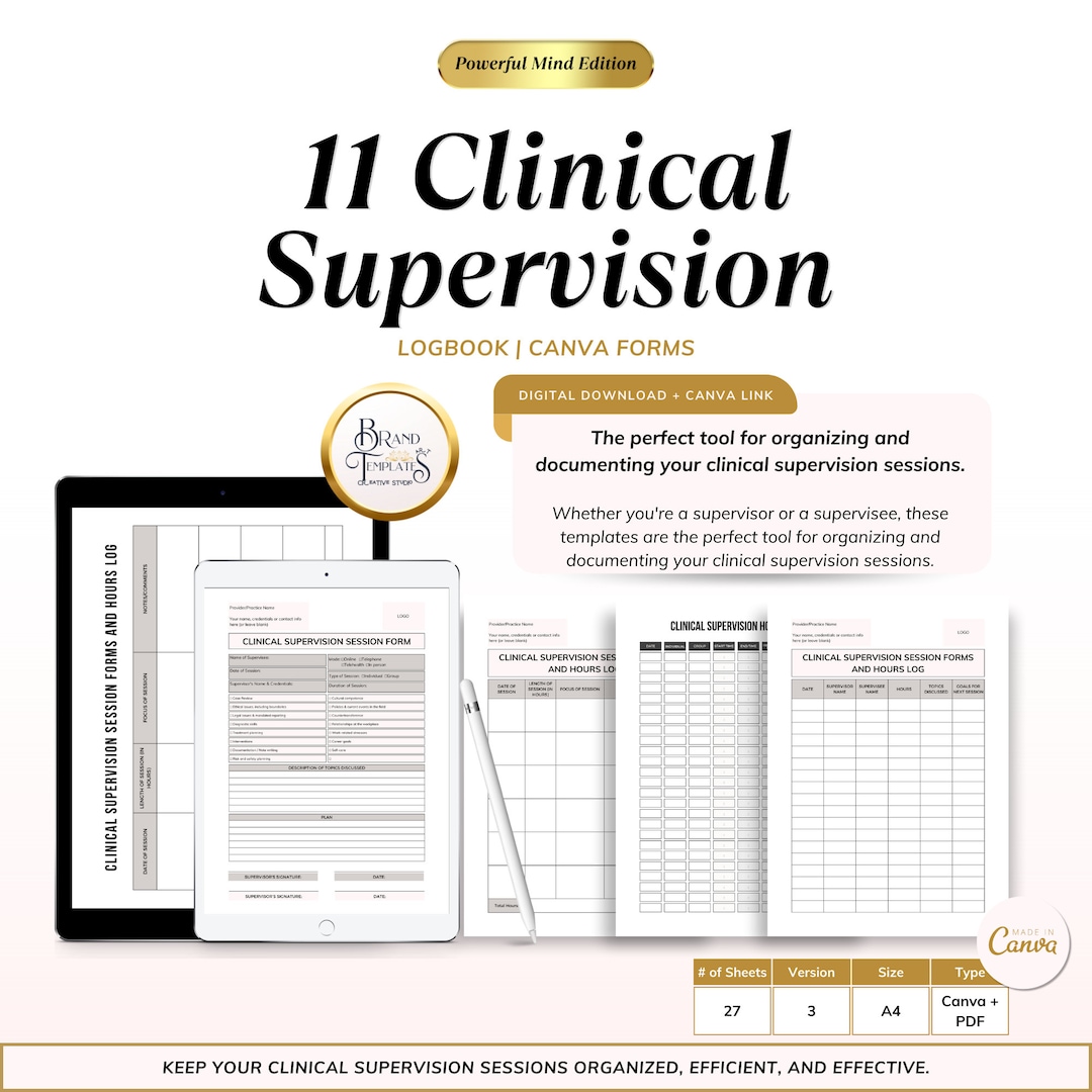 Clinical Supervision Session Forms and Hours Log - Editable Canva ...