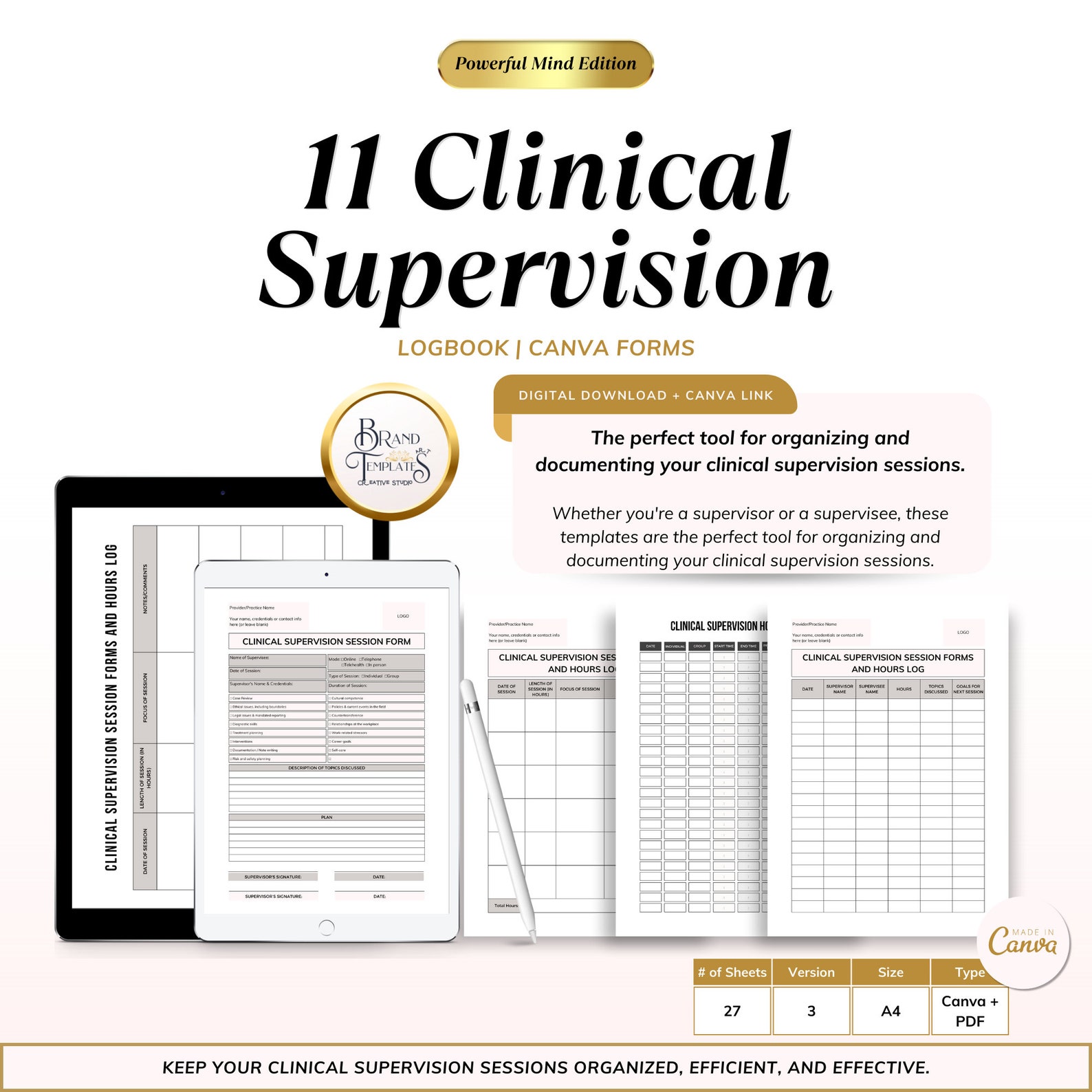 Clinical Supervision Session Forms and Hours Log - Editable Canva ...