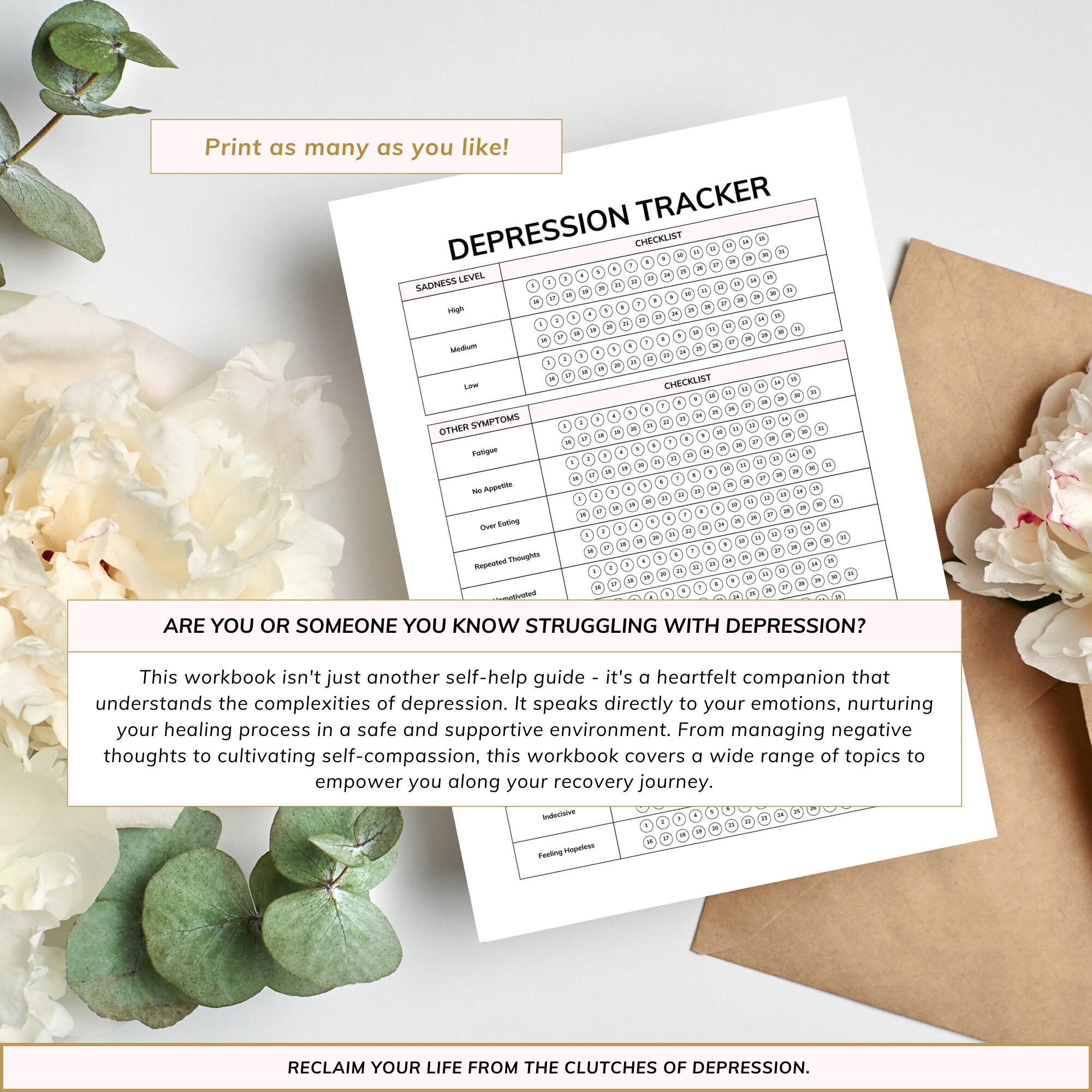 Overcoming Depression Workbook: 72 Therapy Journal for Mental Health ...