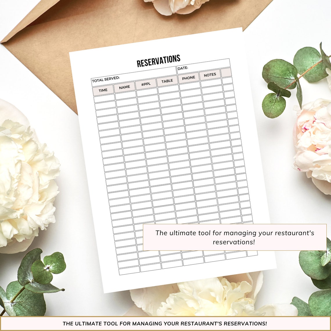 Restaurant Reservation and Managers Logbook Template and Printable PDF ...