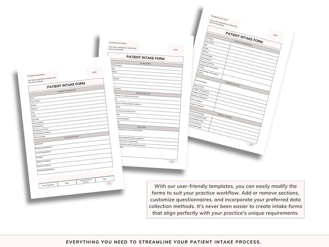 6 Patient Intake Forms Canva Template - Etsy