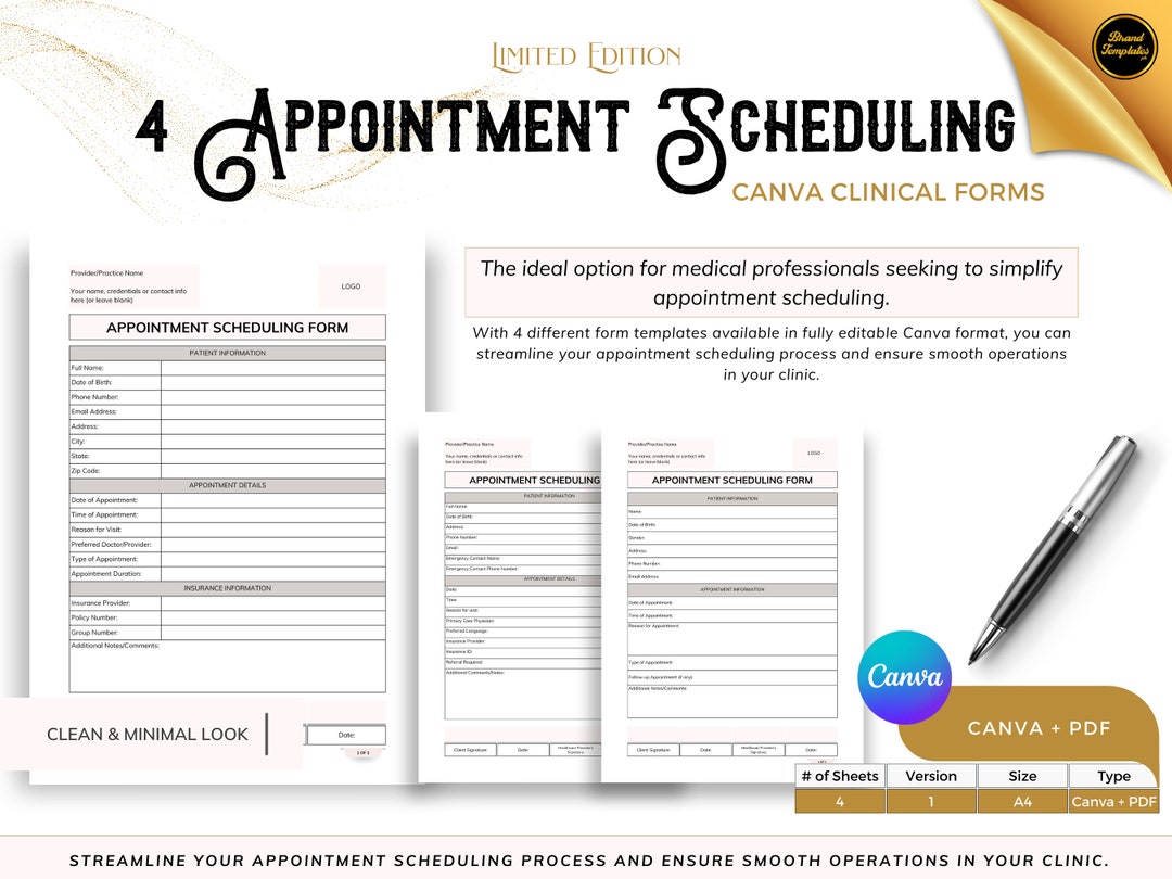 4 Printable Appointment Scheduling Forms Editable Canva - Etsy