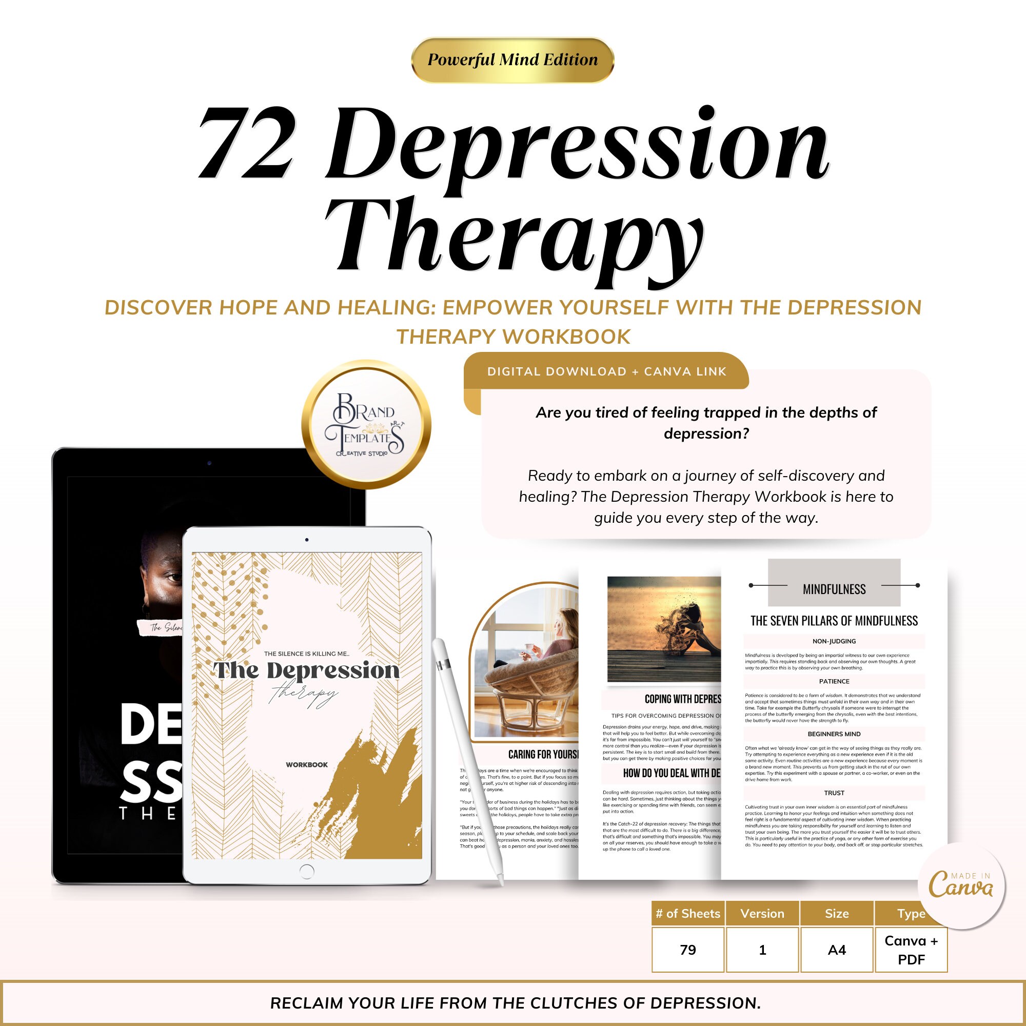 Overcoming Depression Workbook: 72 Therapy Journal for Mental Health ...