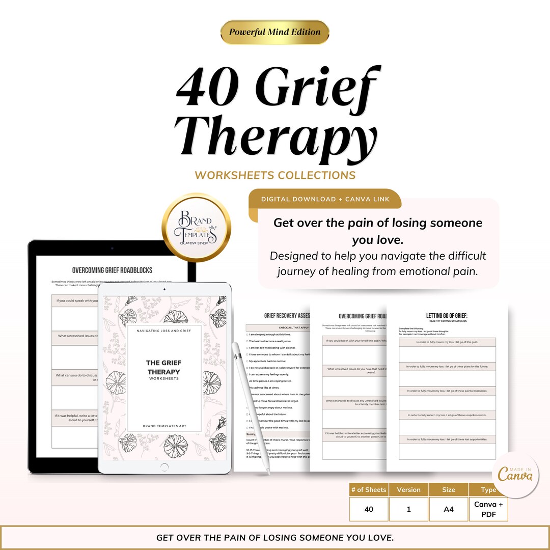 40 Grief Therapy Worksheets Editable Template and Printable PDF Bundle ...