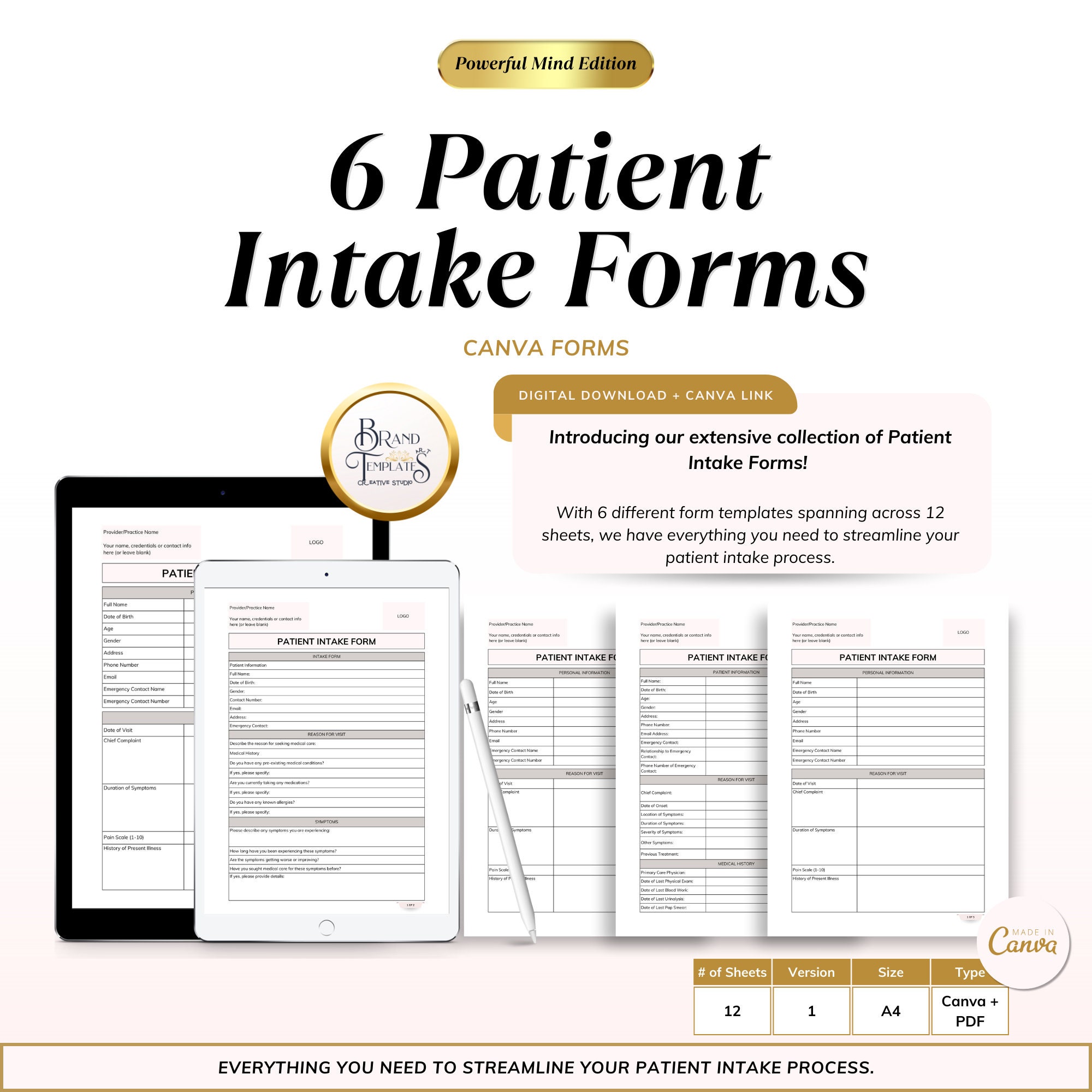 6 Patient Intake Forms Canva Template - Etsy