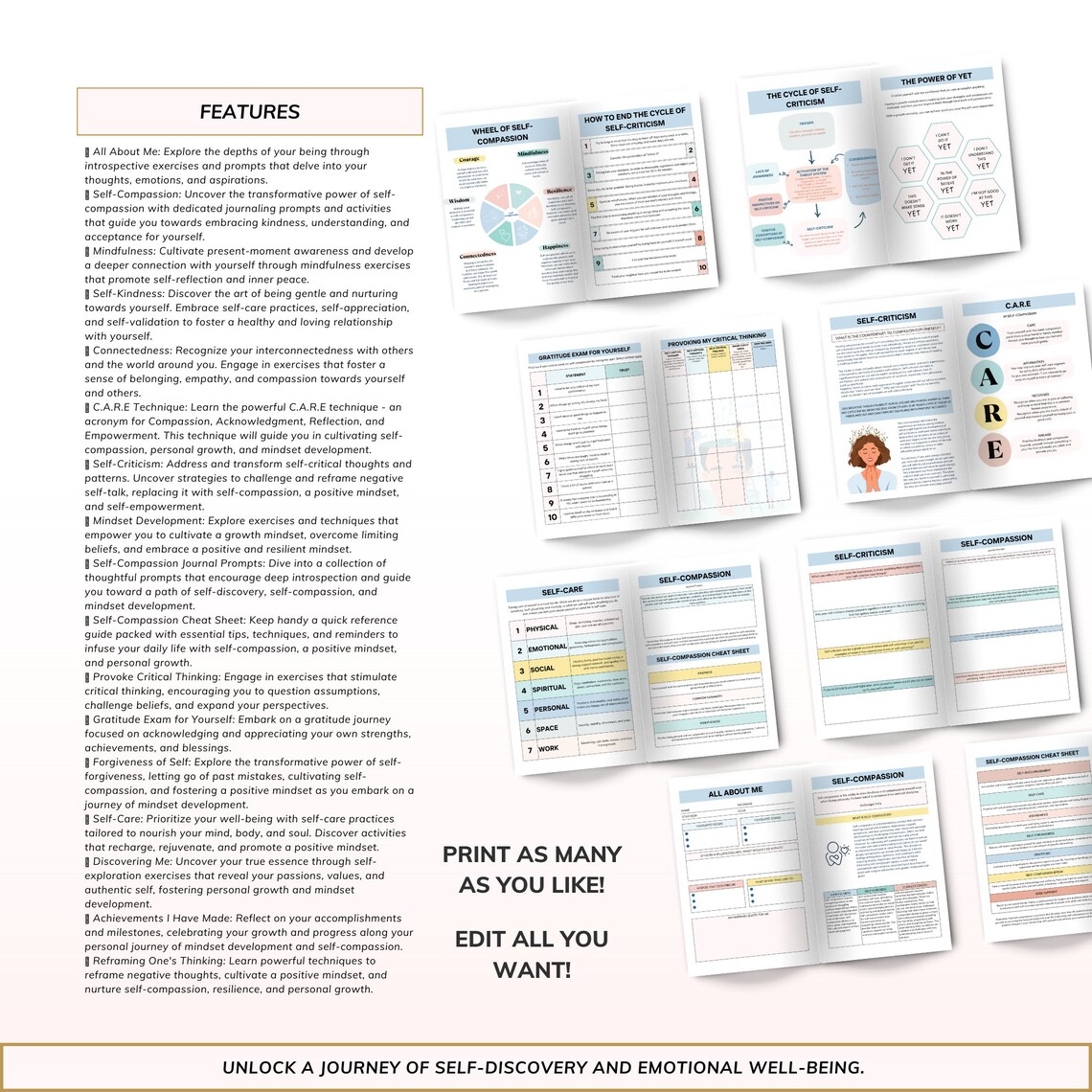 Self-compassion Journal & Worksheets Transformative Tool for Self ...