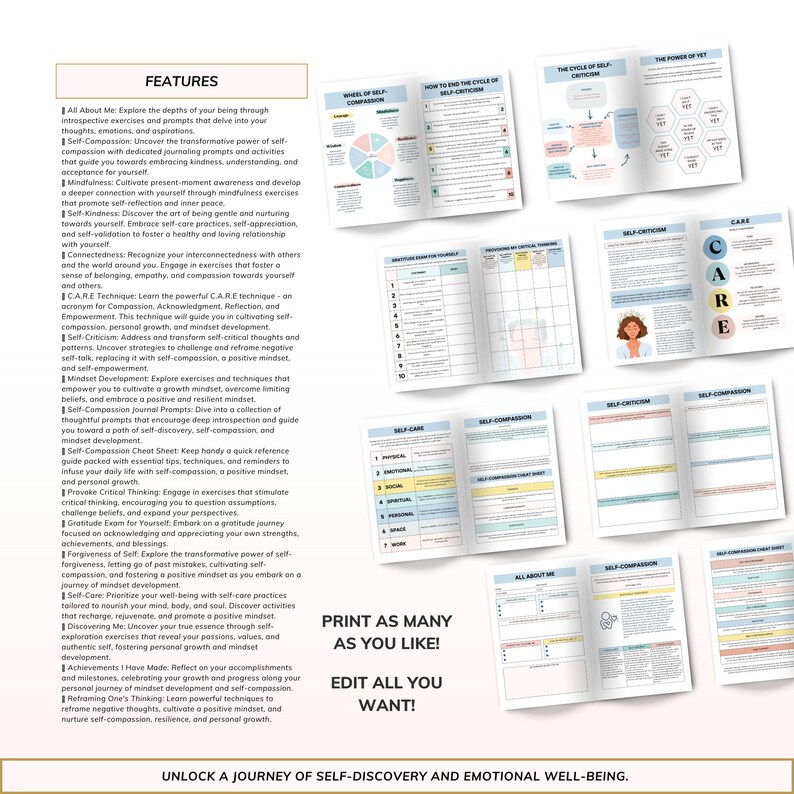 Self-compassion Journal & Worksheets Transformative Tool for Self ...