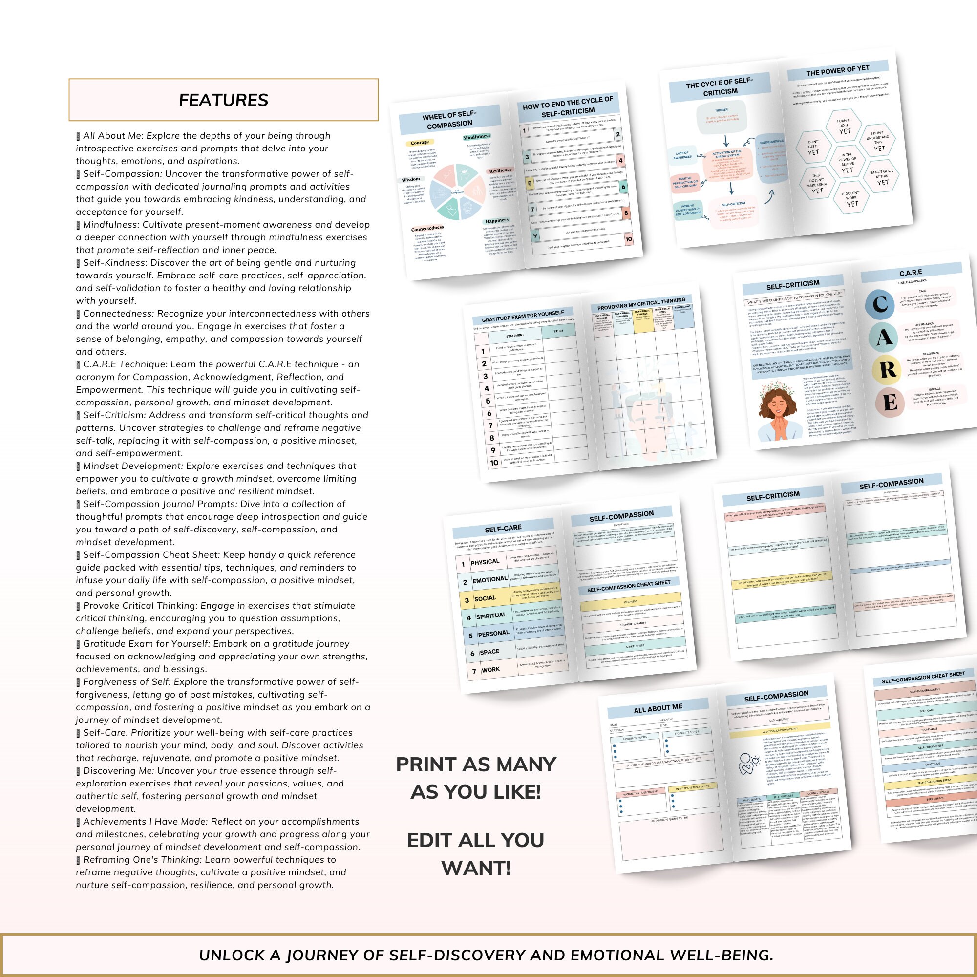 Self-compassion Journal & Worksheets Transformative Tool for Self ...