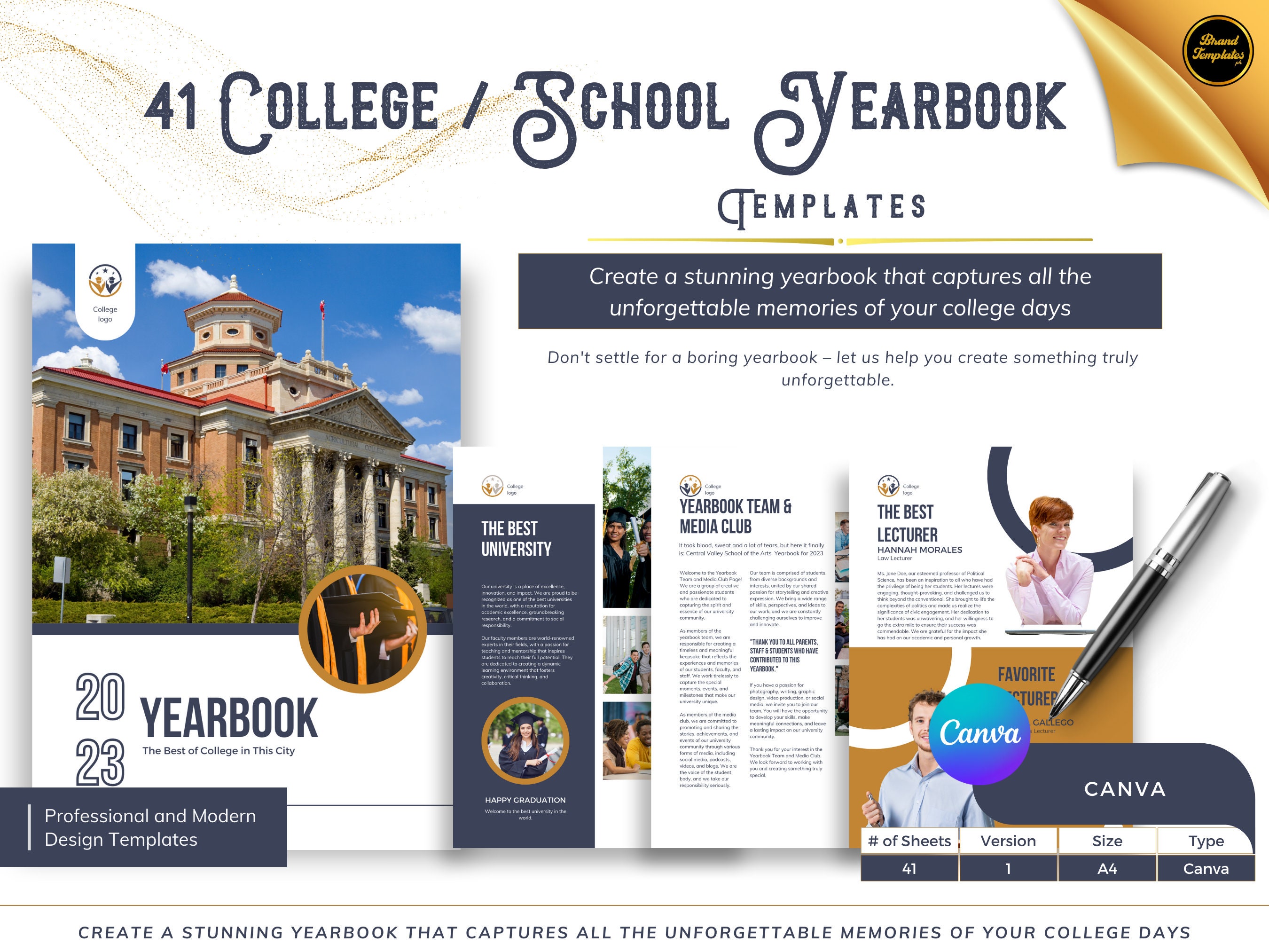 41 College Yearbook Templates: Graduation Class Book Fully - Etsy