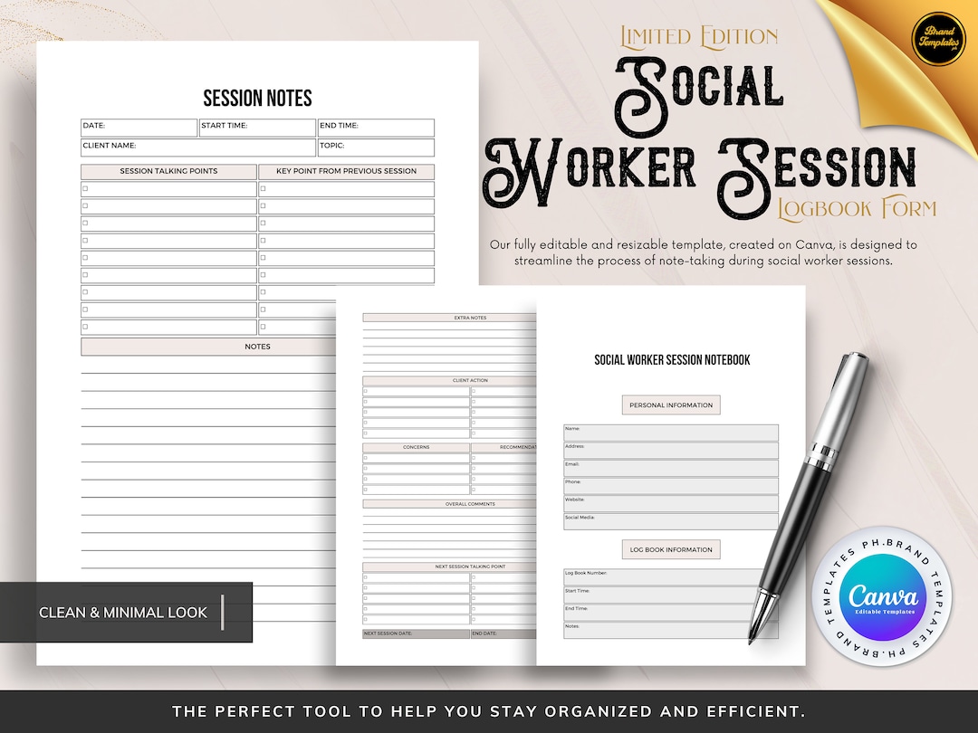 Social Worker Session Notes Notebook Editable Template and - Etsy