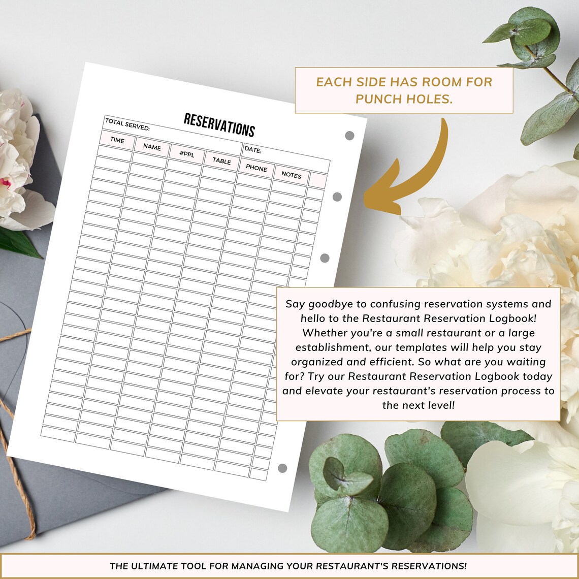 Restaurant Reservation and Managers Logbook Template and Printable PDF ...