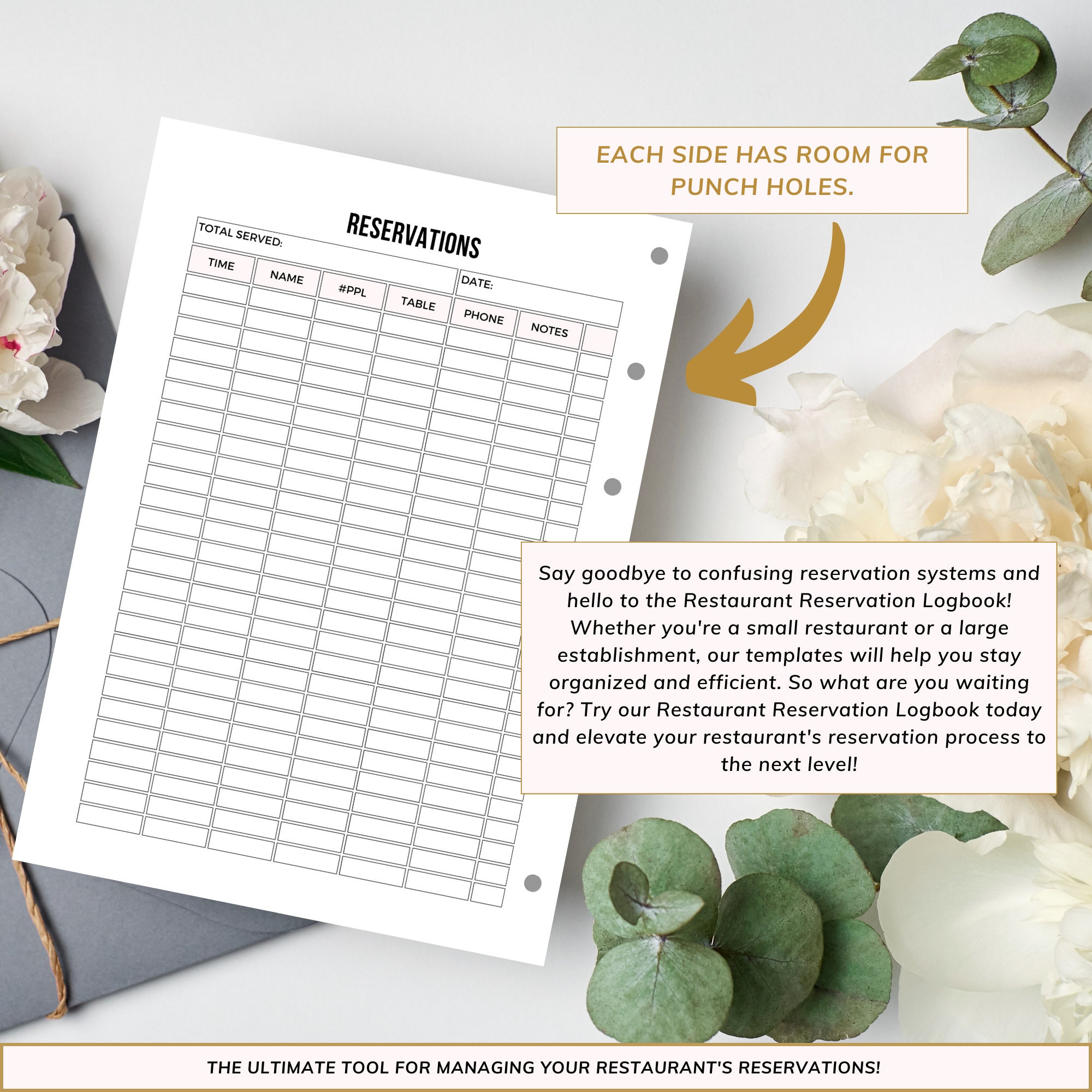 Restaurant Reservation and Managers Logbook Template and Printable PDF ...