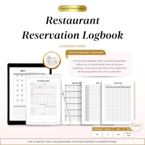 Restaurant Reservation and Managers Logbook Template and Printable PDF ...