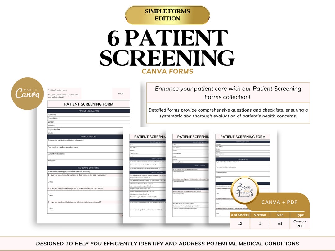 Patient Screening Forms 6 Editable Canva Templates and - Etsy