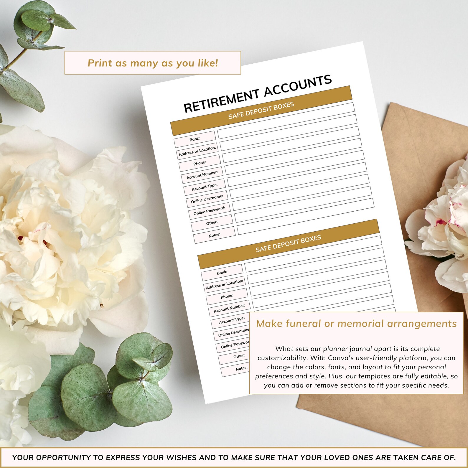 End-of-life Planning Workbook: Canva Editable Template, Checklist and ...