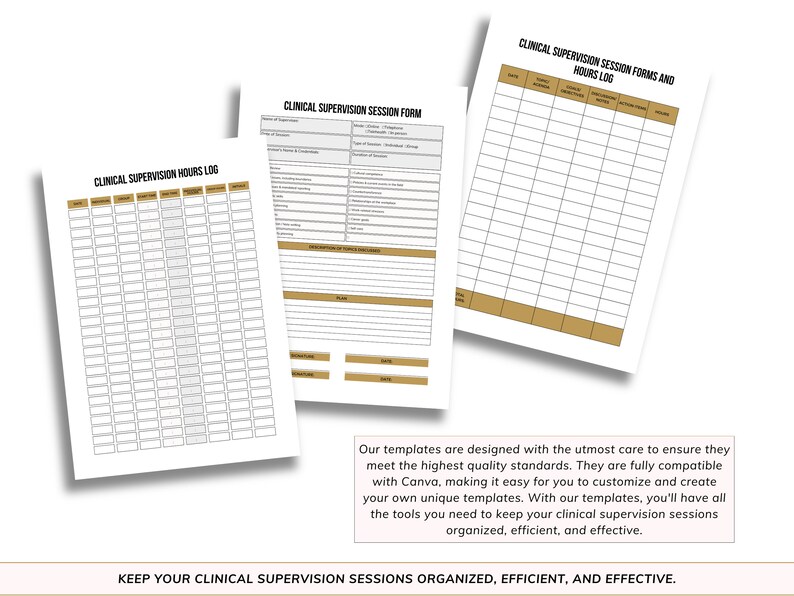 Clinical Supervision Session Forms and Hours Log - Editable Canva ...