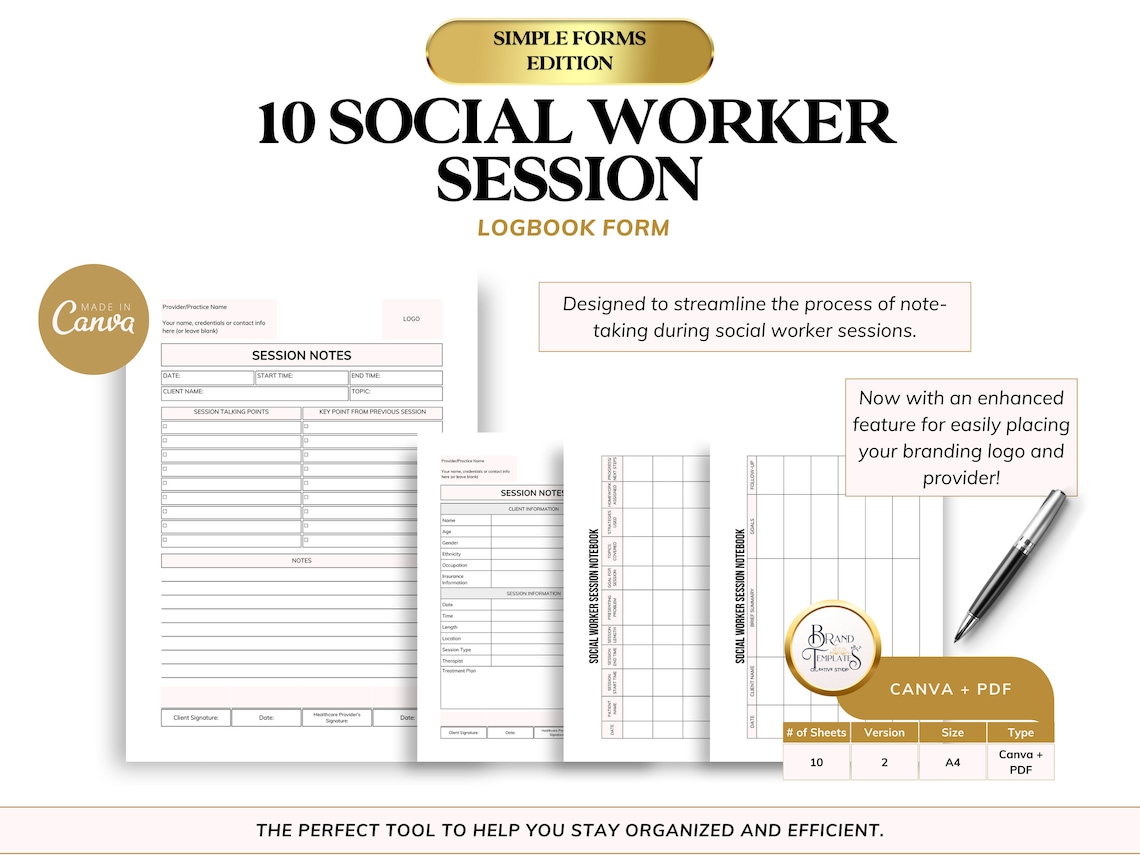 Social Worker Session Notes Notebook - Editable Template and Printable ...