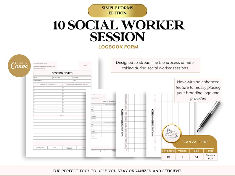 Social Worker Session Notes Notebook - Editable Template and Printable ...