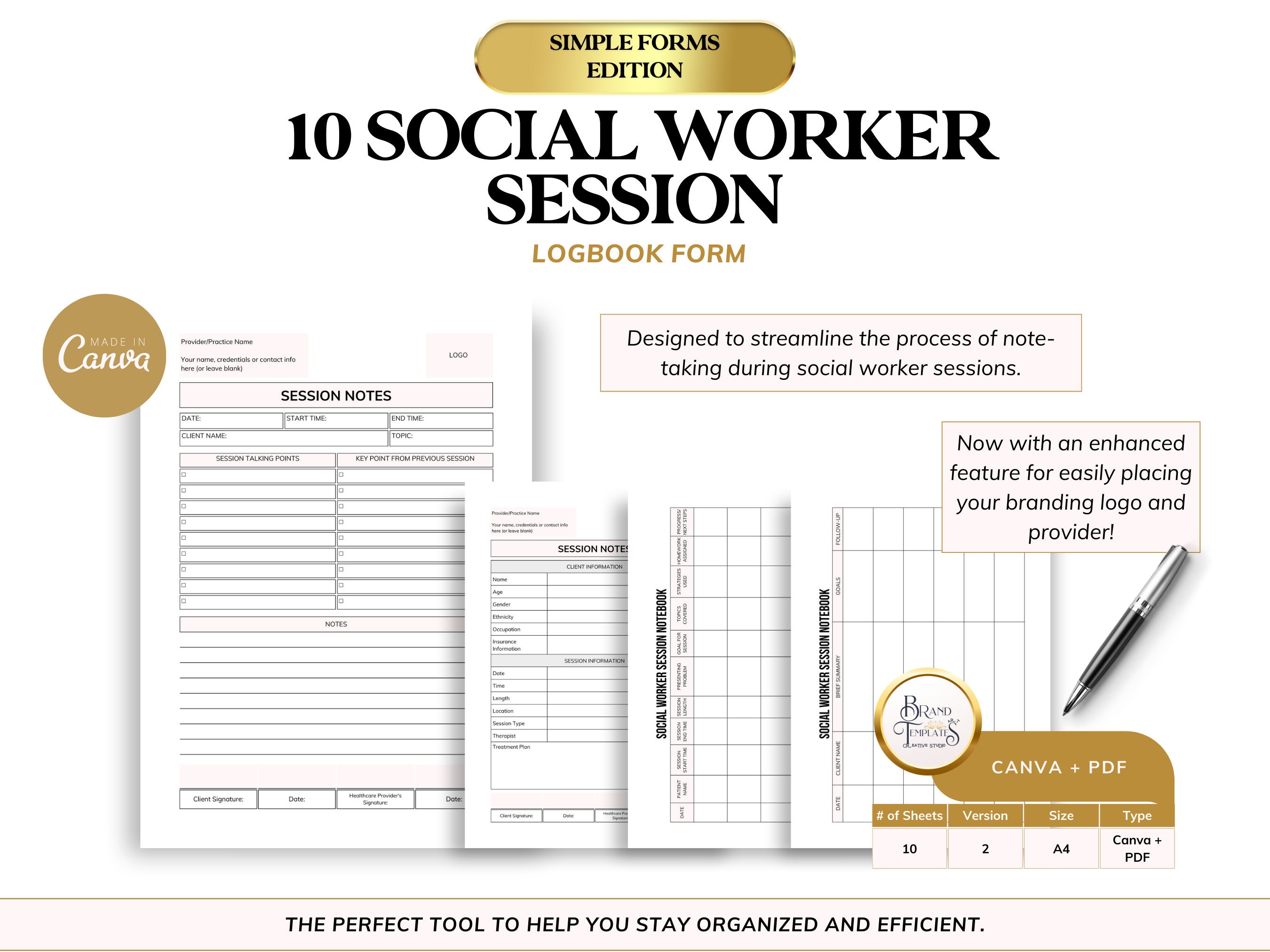 Social Worker Session Notes Notebook - Editable Template and Printable ...