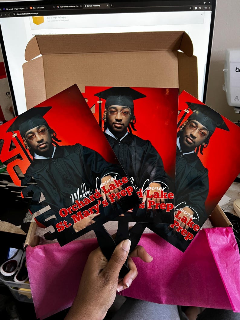 Graduation Hand Fans, Gradfans, Custom Face Fans With Handles, Custom ...