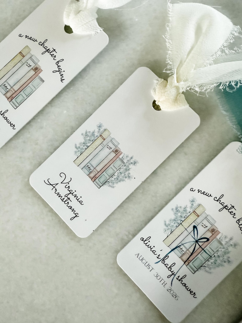 A New Chapter Blooms Place Cards: Personalized Book Stack Bookmark ...