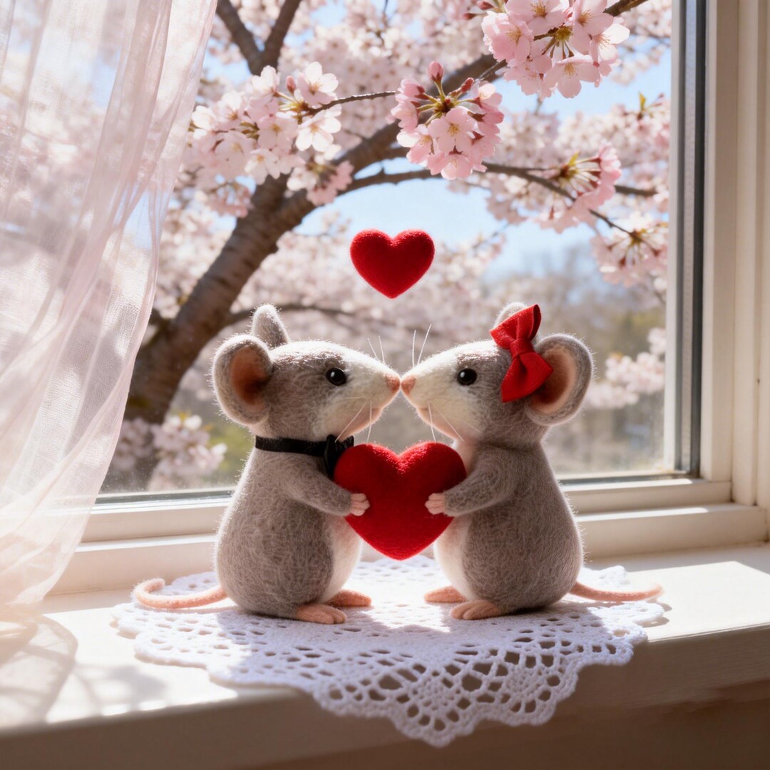 Handmade Wool Felt Mouse With Heart, Cute Felted Valentine Mice ...