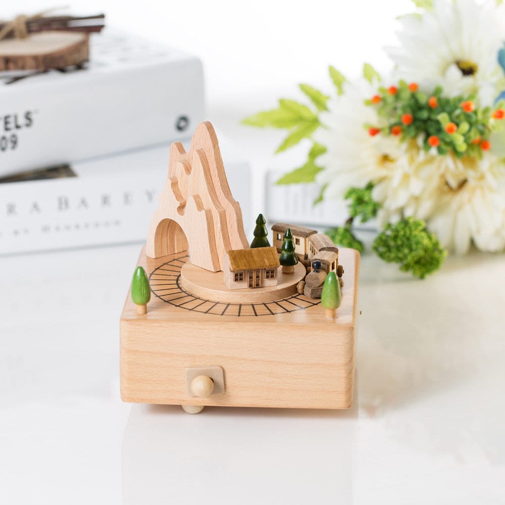 Holiday Gift Alishan Rotatable Small Train Music Box Sky City Beech ...